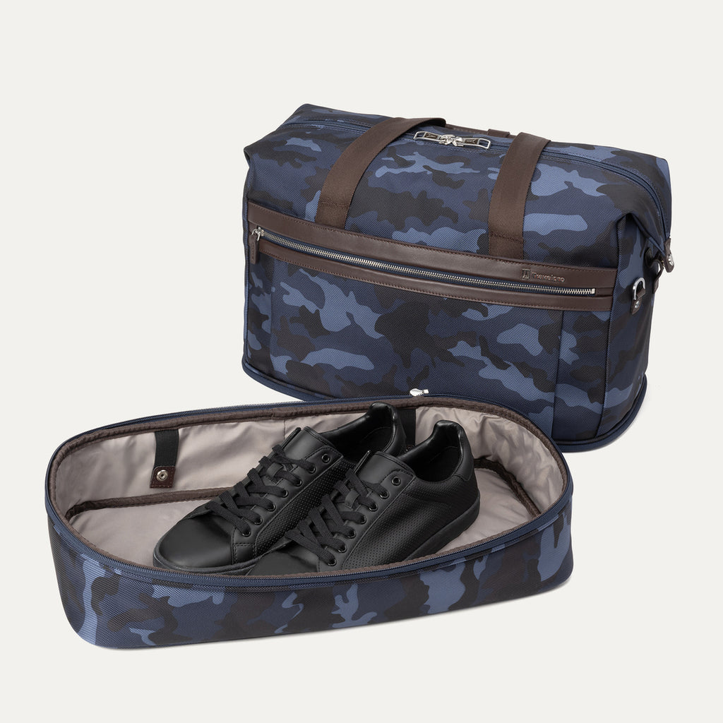 Drop-Bottom Camo Weekender Bag in Navy | Travelpro Platinum Elite